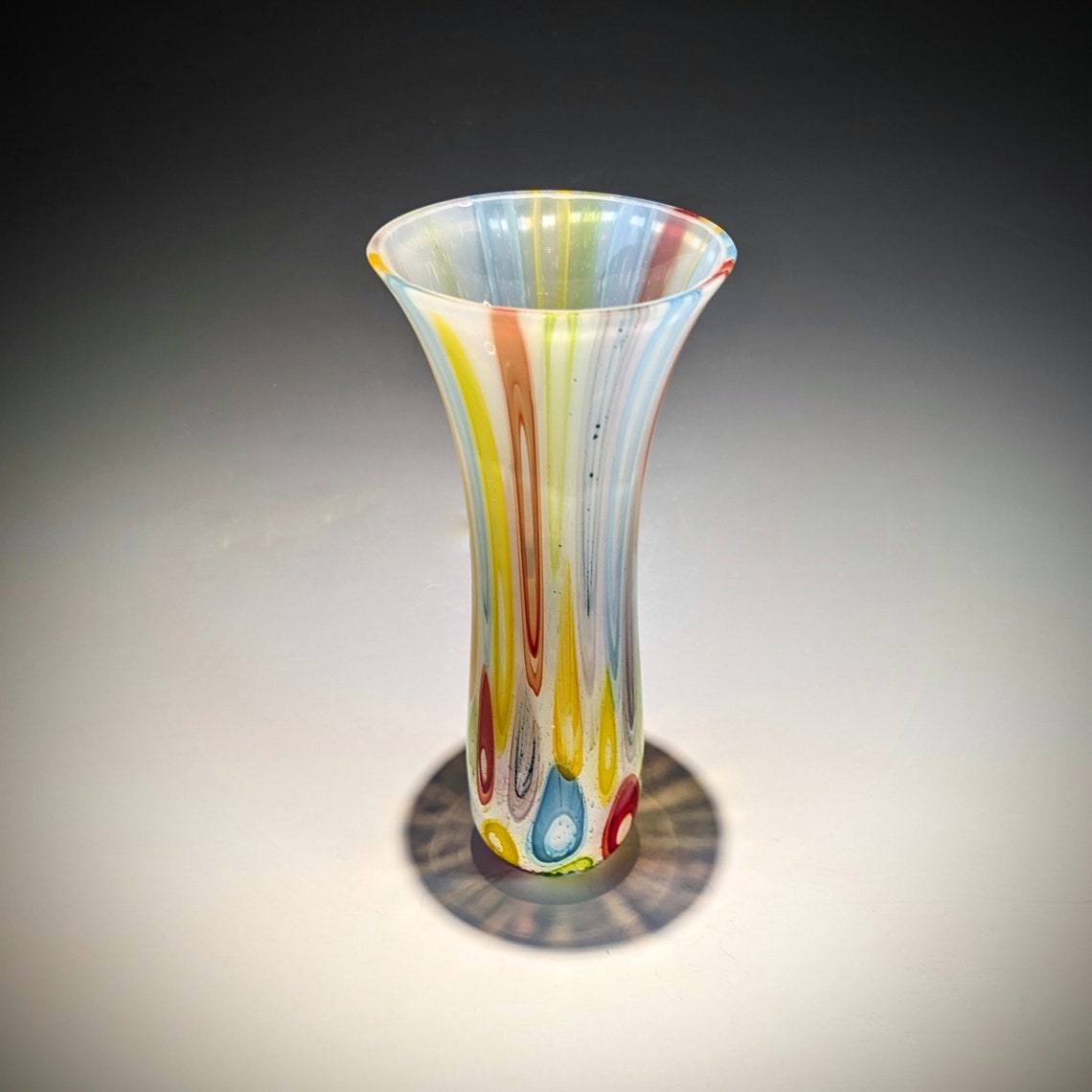 Rainbow Murrini Fused Glass Vase Orange Yellow White Blue Green Purple ...