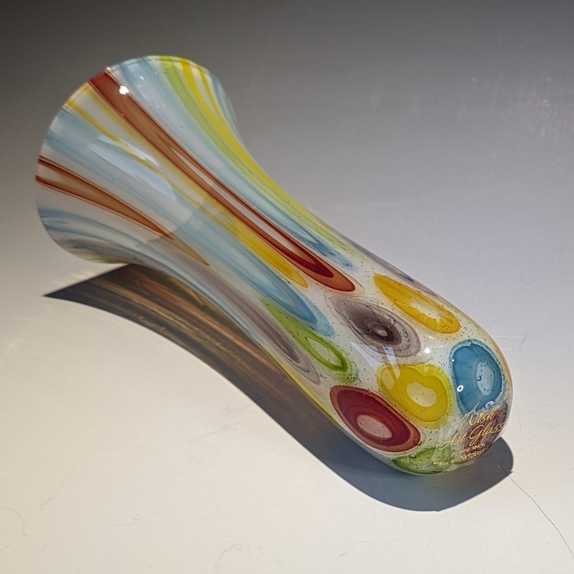 Rainbow Murrini Fused Glass Vase Orange Yellow White Blue Green Purple ...