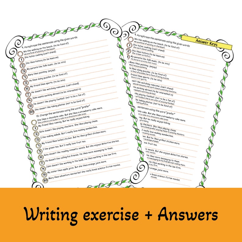 Practice Worksheets: Expressing Likes and Dislikes - Etsy