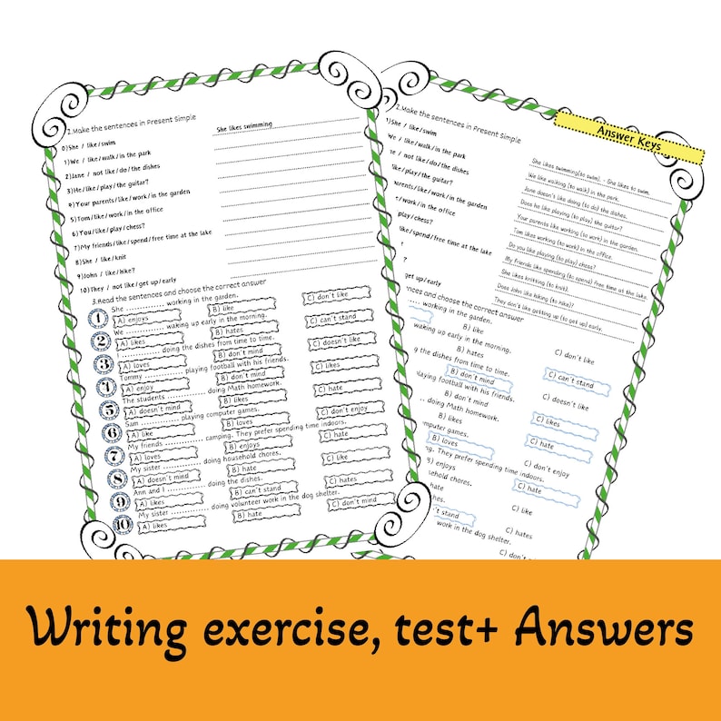 Practice Worksheets: Expressing Likes and Dislikes - Etsy