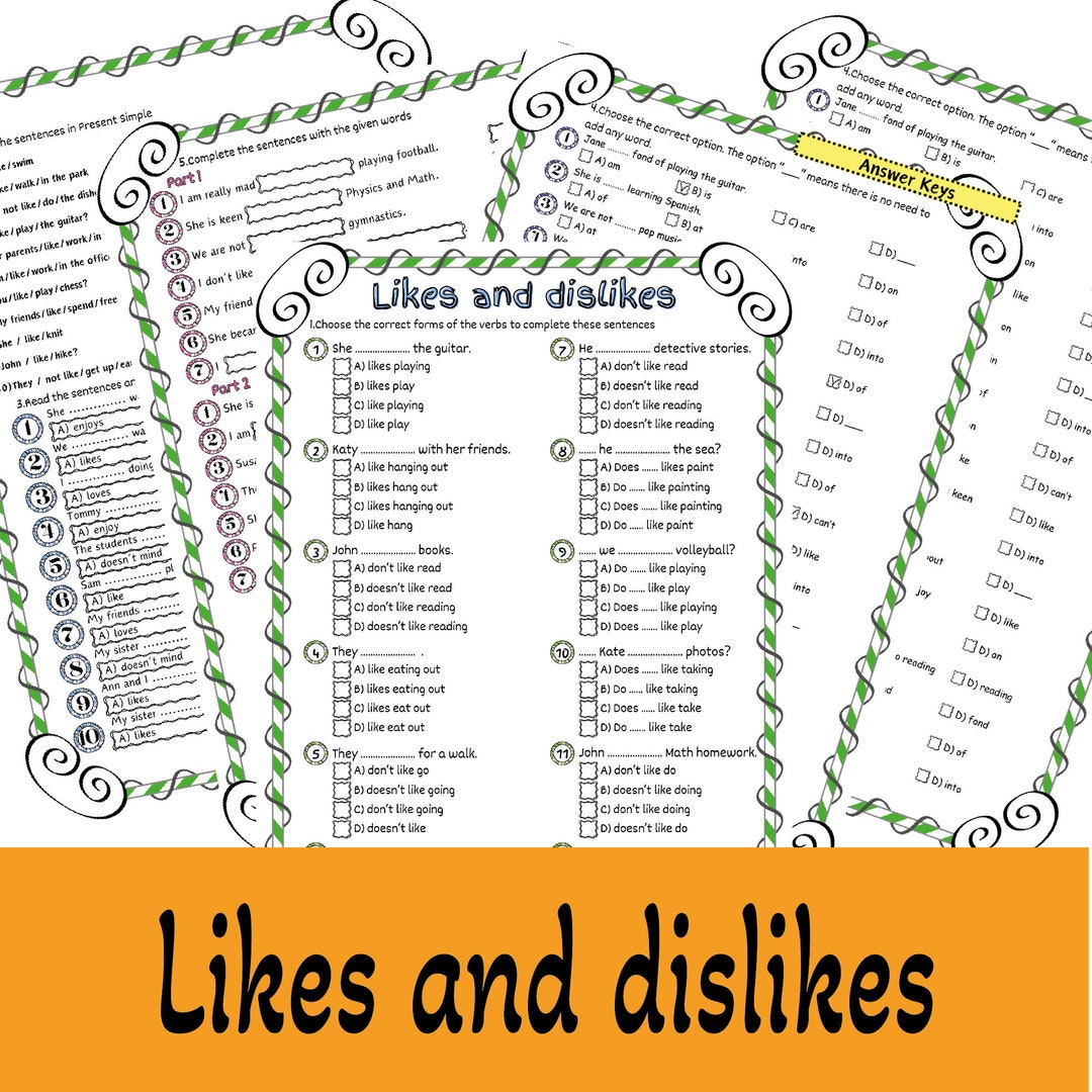 Practice Worksheets: Expressing Likes and Dislikes - Etsy