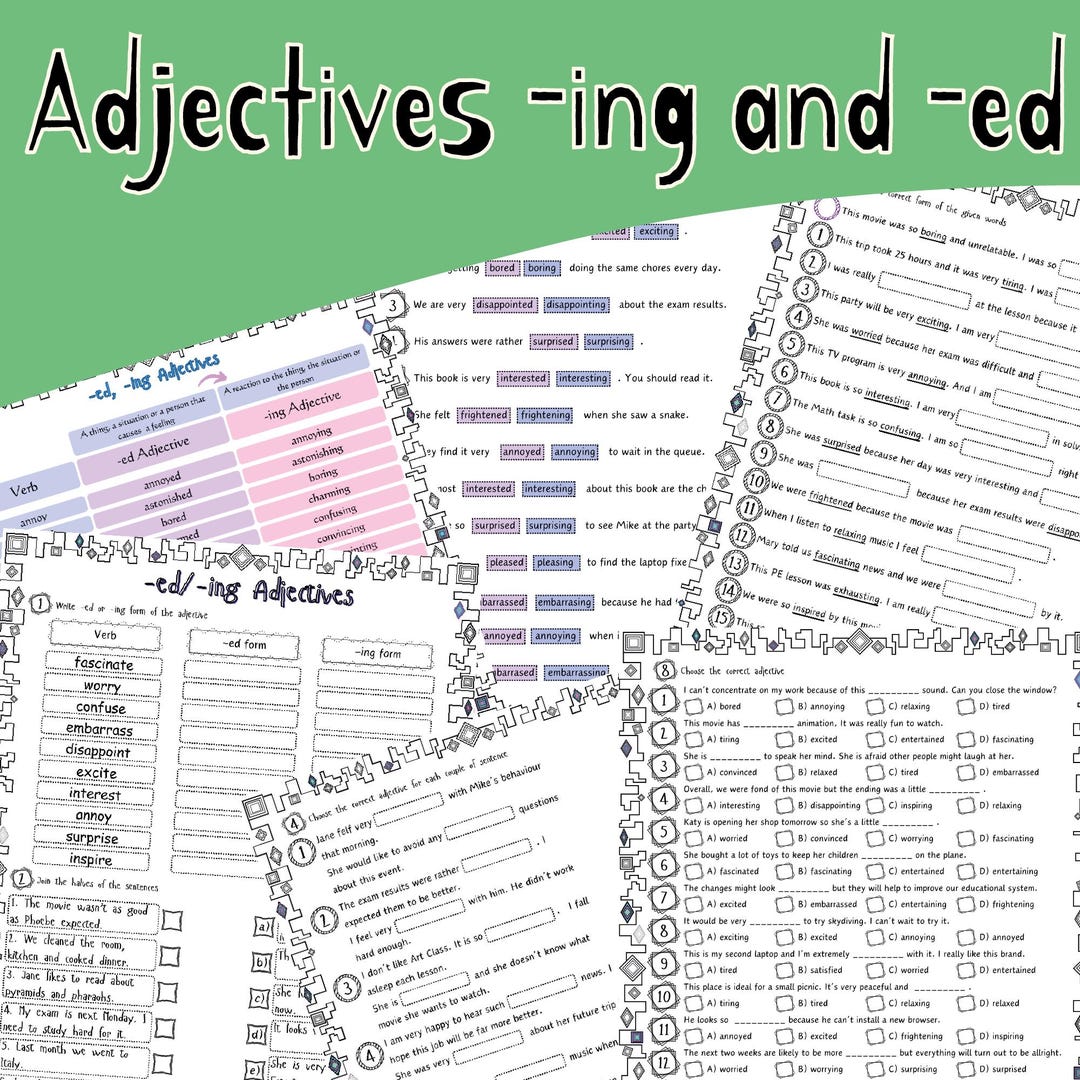 Practice Worksheets: -ed and -ing Adjectives - Etsy
