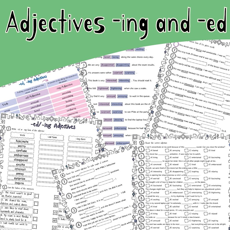 Practice Worksheets: -ed and -ing Adjectives - Etsy