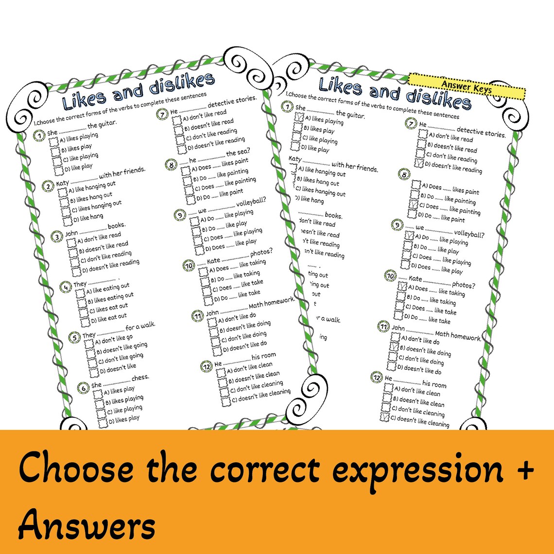 Practice Worksheets: Expressing Likes and Dislikes - Etsy