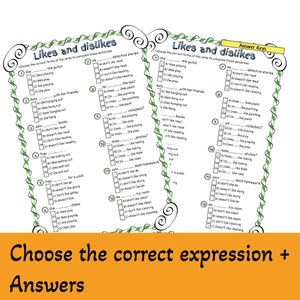 Practice Worksheets: Expressing Likes and Dislikes - Etsy