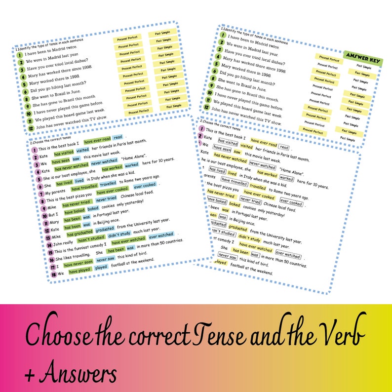 Practice Worksheets, Grammar: Present Perfect and Past Simple - Etsy