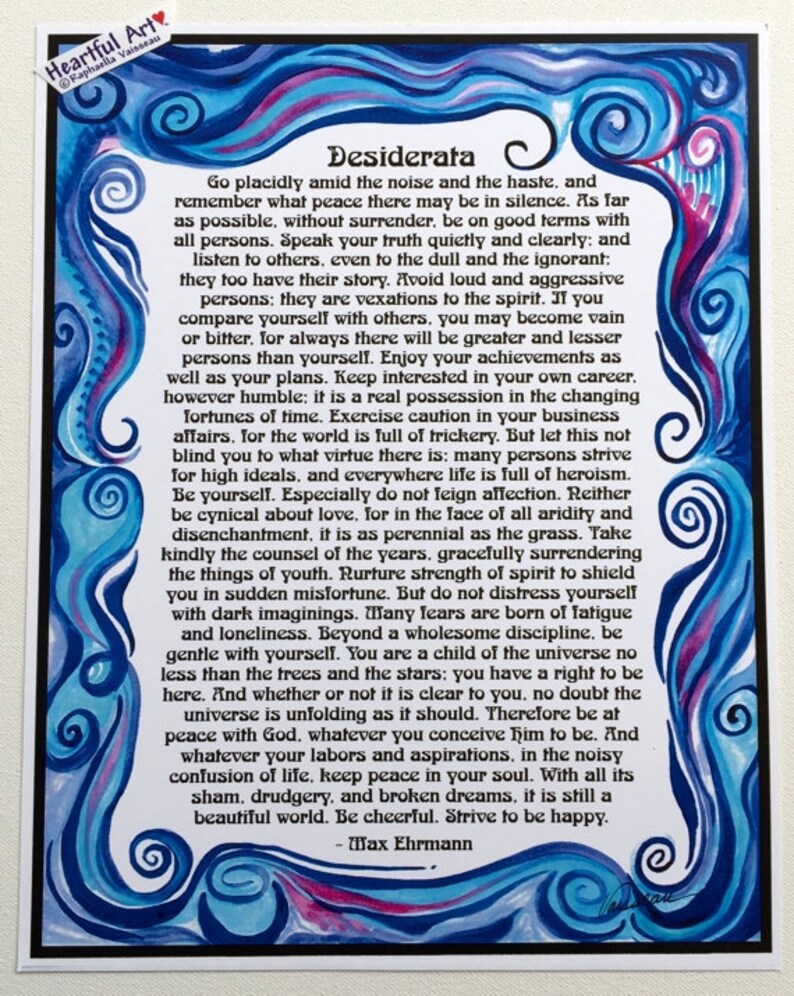 DESIDERATA 11x14 MAX EHRMANN Typography Poster Inspirational Quote ...