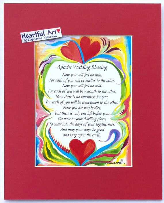 APACHE WEDDING BLESSING 8x10 Inspirational Quote Bride Groom Marriage ...