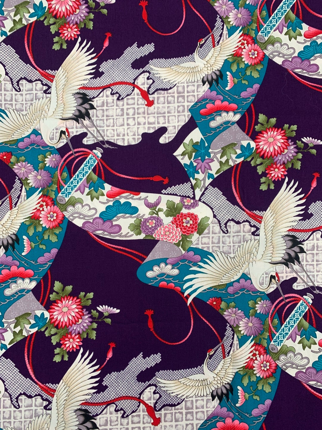 Trendex 2001 Japanese Cotton Fabric Traditional Crane Banner Print 2 ...