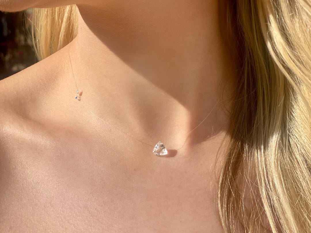 Clear Quartz Trillion Facet, Floating Necklace, Delicate, Minimalist ...