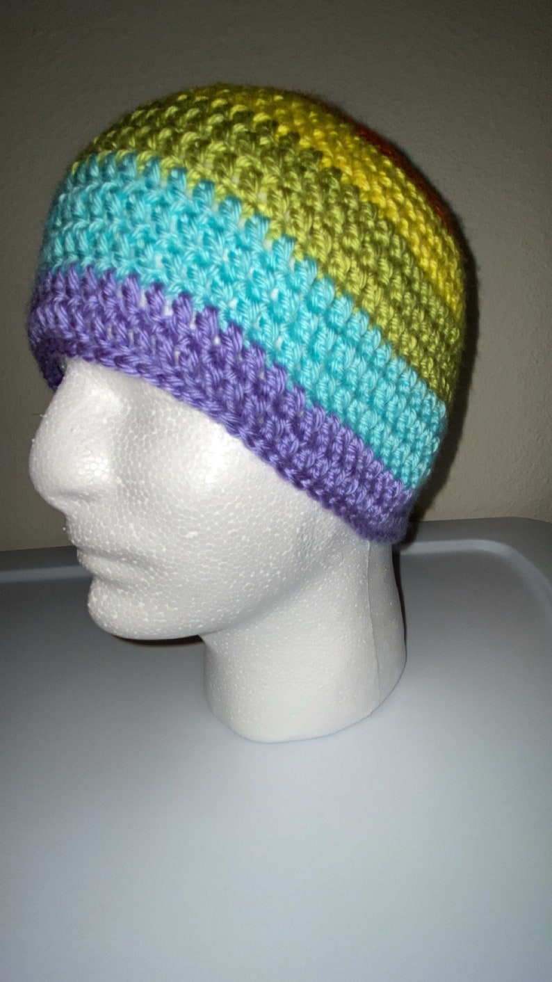 Rainbow Striped Crochet Beanie, Fitted Skull Cap Hat, Multicolor Beanie ...