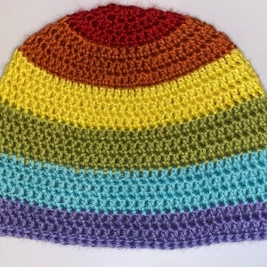 Rainbow Striped Crochet Beanie, Fitted Skull Cap Hat, Multicolor Beanie ...
