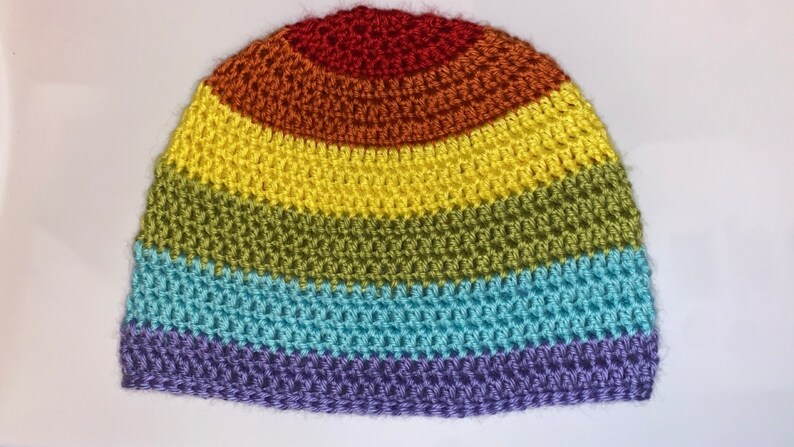 Rainbow Striped Crochet Beanie, Fitted Skull Cap Hat, Multicolor Beanie ...