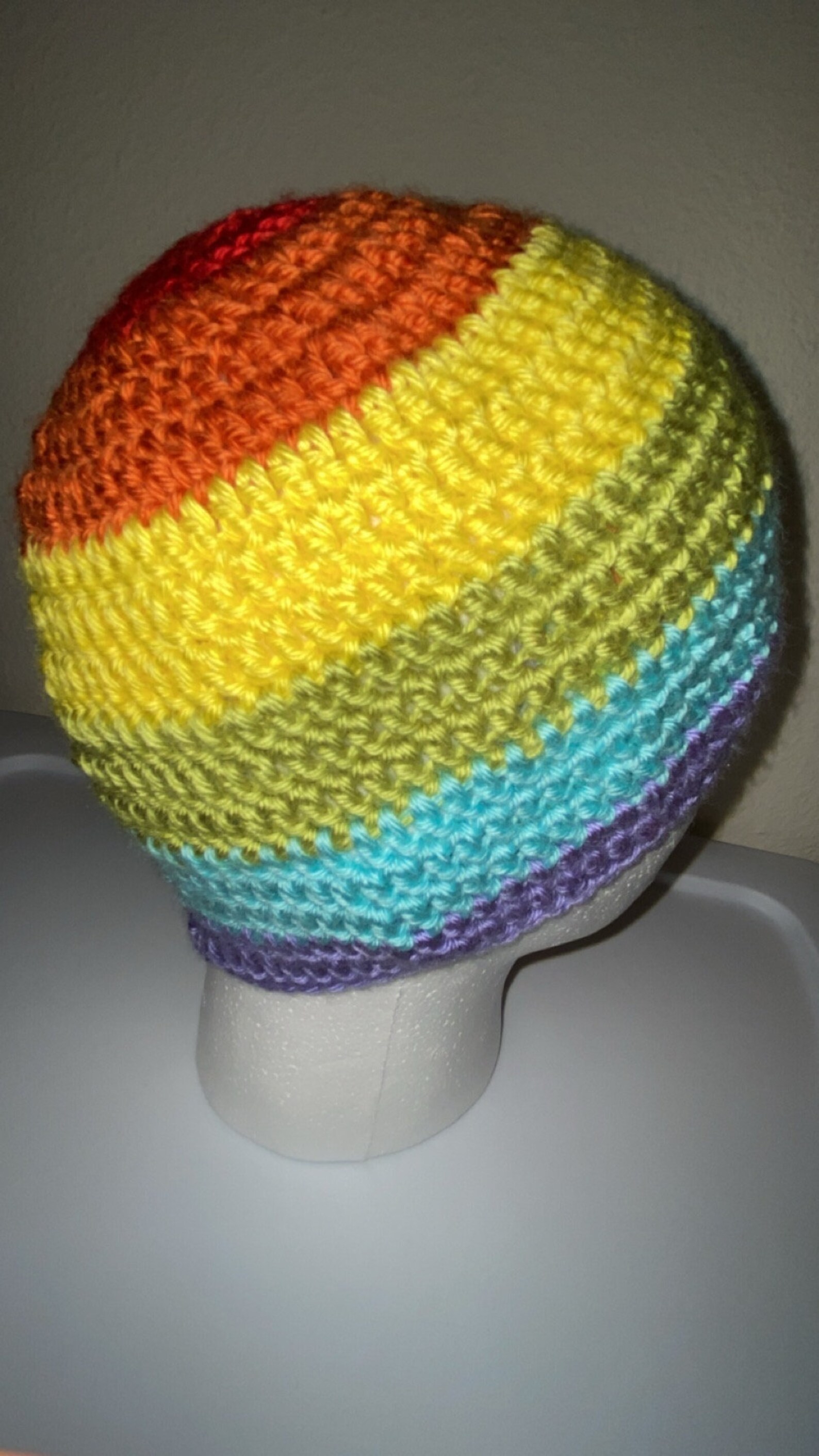 Rainbow Striped Crochet Beanie, Fitted Skull Cap Hat, Multicolor Beanie ...