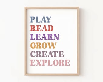 Play Read Learn Grow Create Explore Playroom Wall Decor Boho Classroom ...