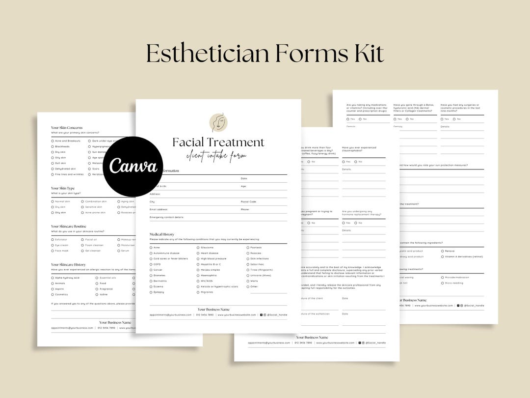 Facial Treatment Forms, Editable Esthetician Templates, Printable ...