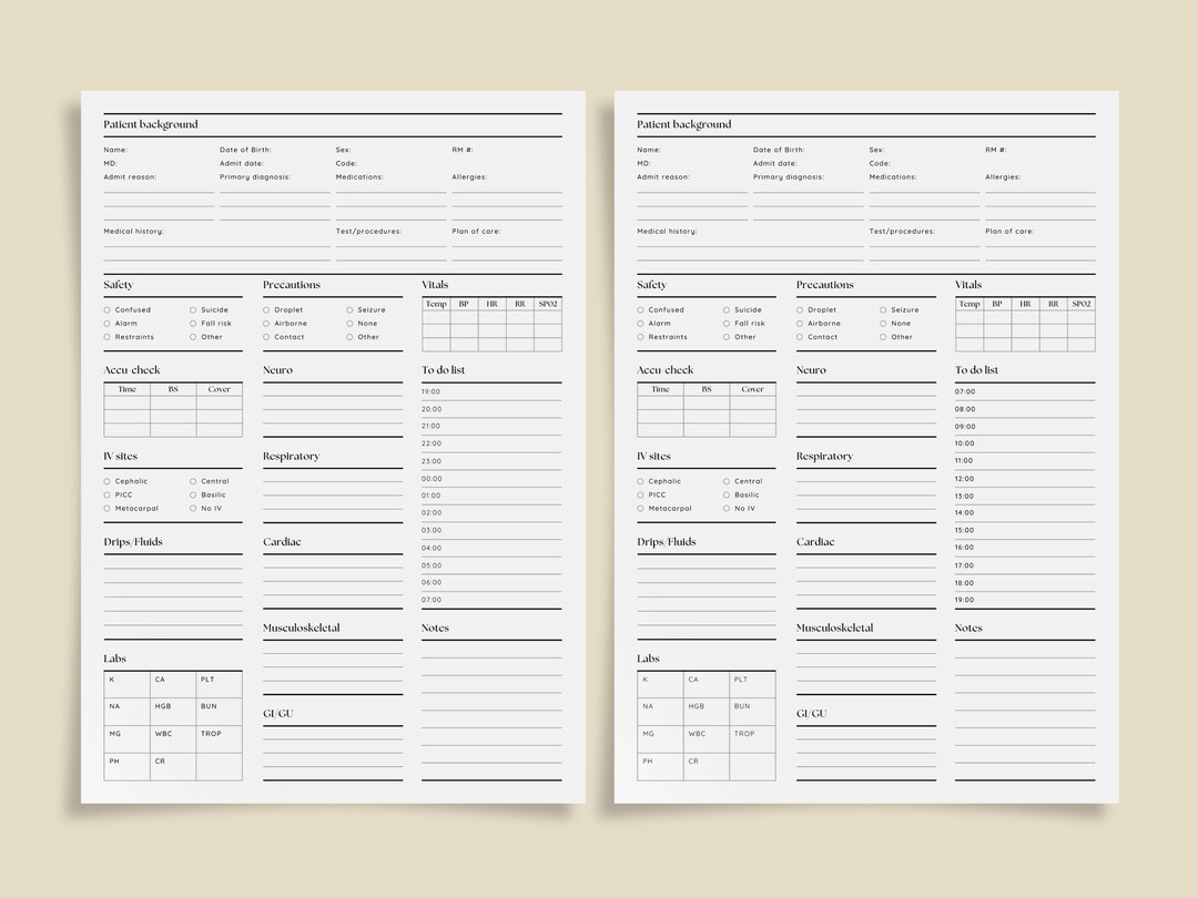 Printable Nurse Report Sheet Template, DIGITAL DOWNLOAD - Etsy