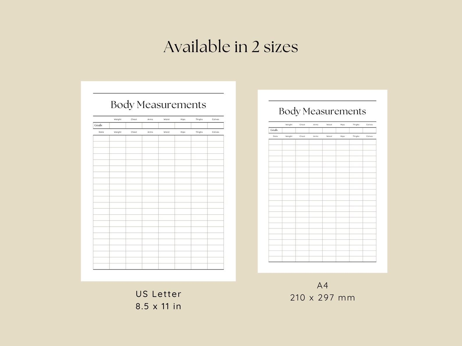 Printable Body Measurements Tracker, Fitness Progress Sheet, Body ...