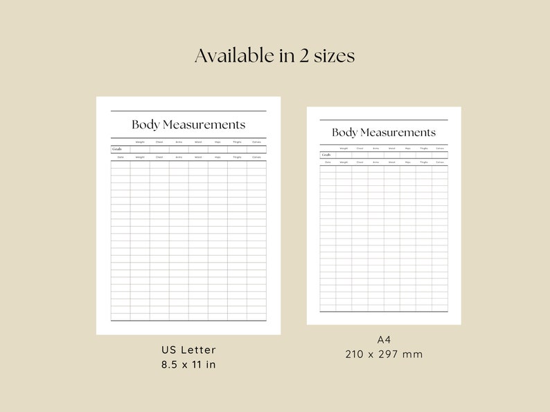 Printable Body Measurements Tracker, Fitness Progress Sheet, Body ...