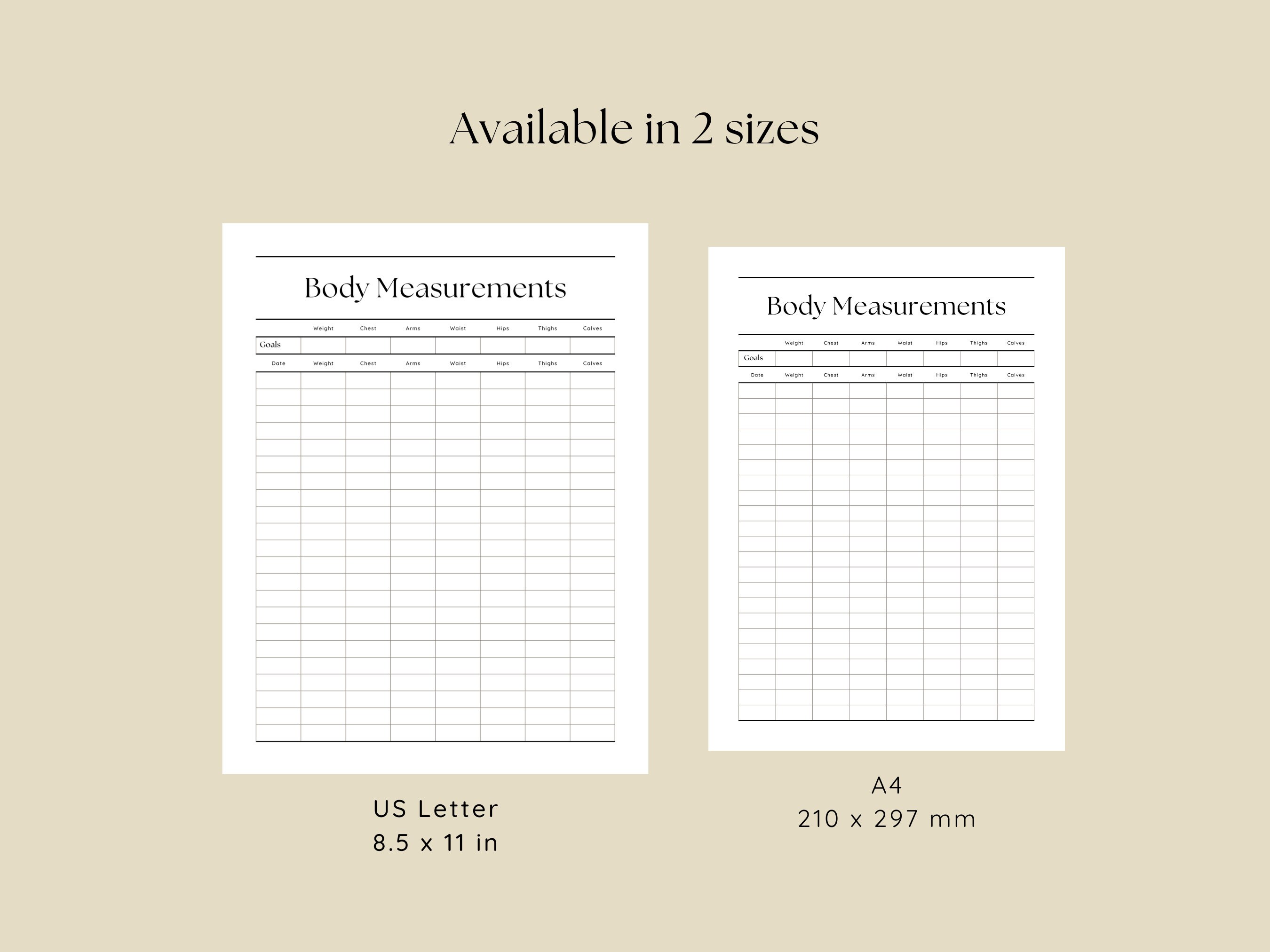 Printable Body Measurements Tracker, Fitness Progress Sheet, Body ...