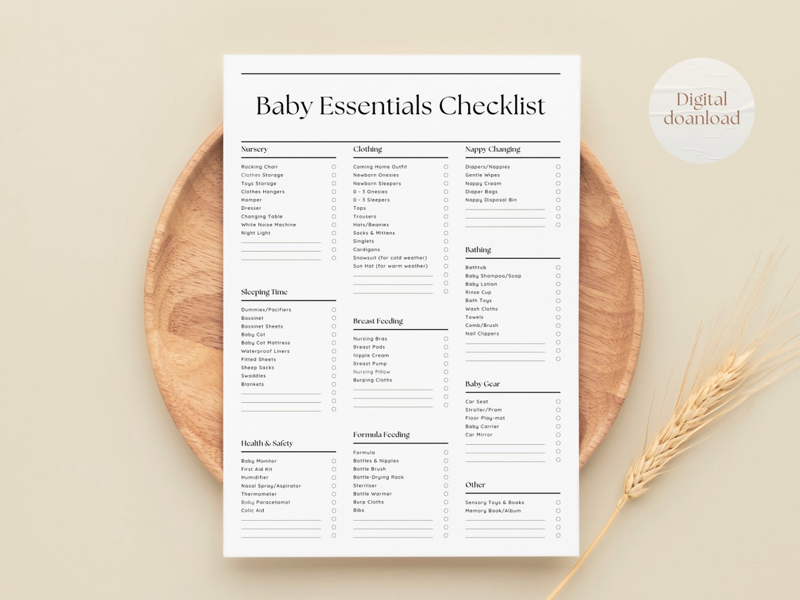 Printable Baby Essentials Checklist, Newborn Checklist, Nursery ...