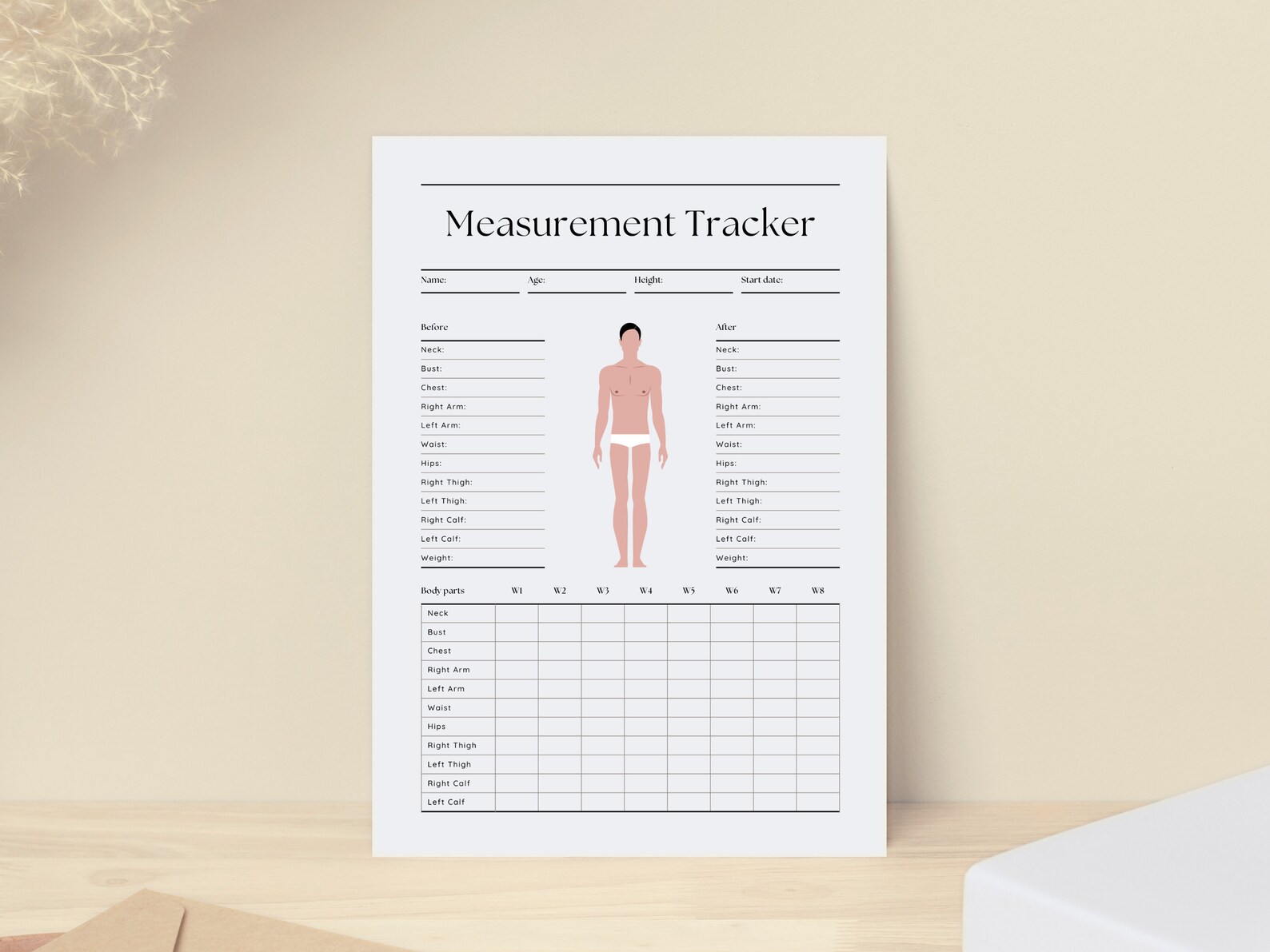 Printable Body Measurements Tracker, 8 Week Body Transformation ...