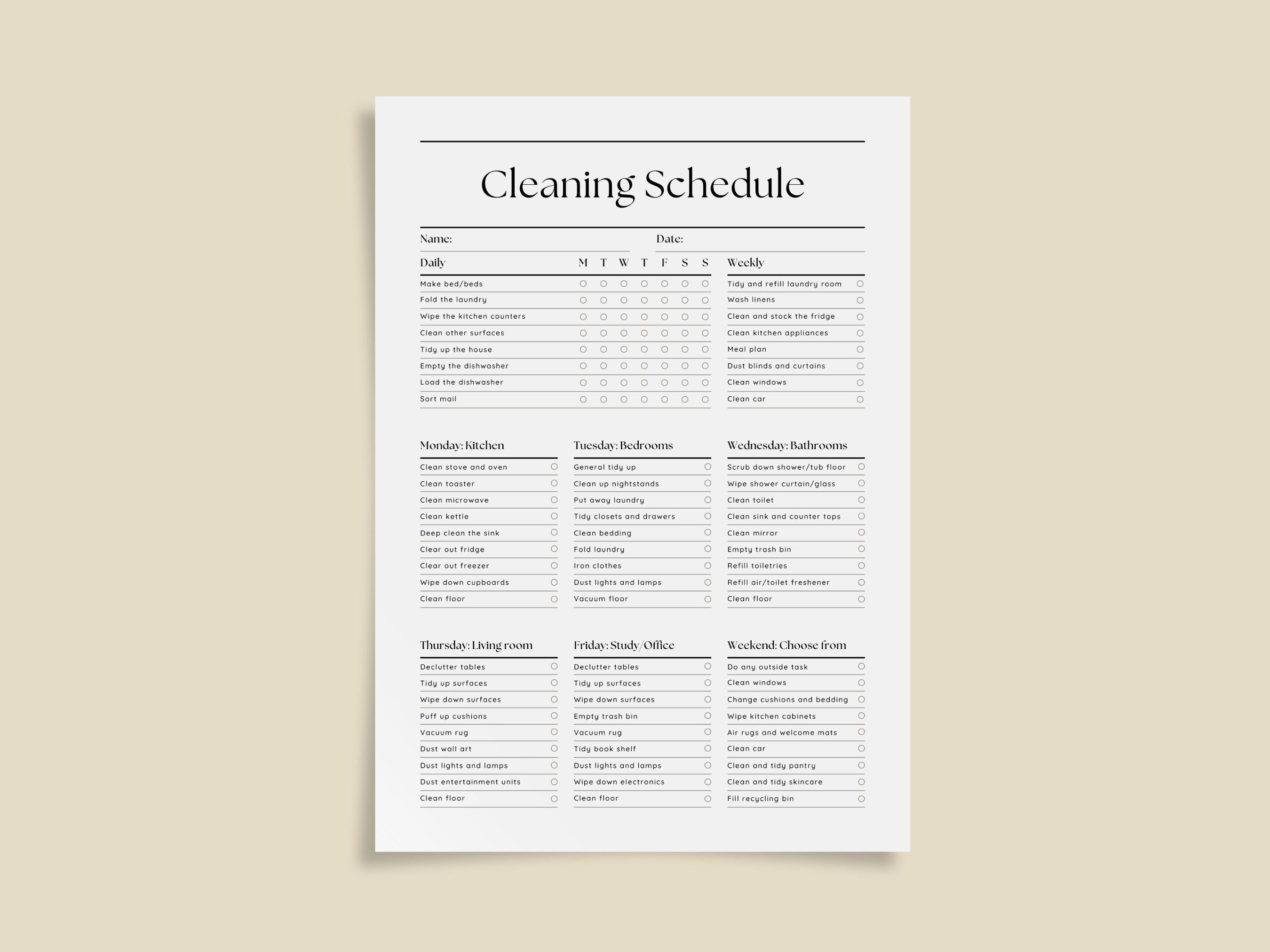 Printable Cleaning Schedule Planner, Cleaning Schedule, Weekly House ...