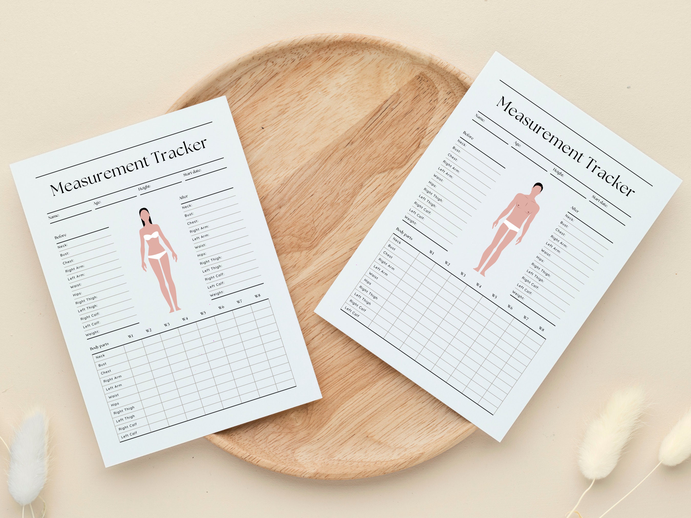 Printable Body Measurements Tracker, 8 Week Body Transformation ...