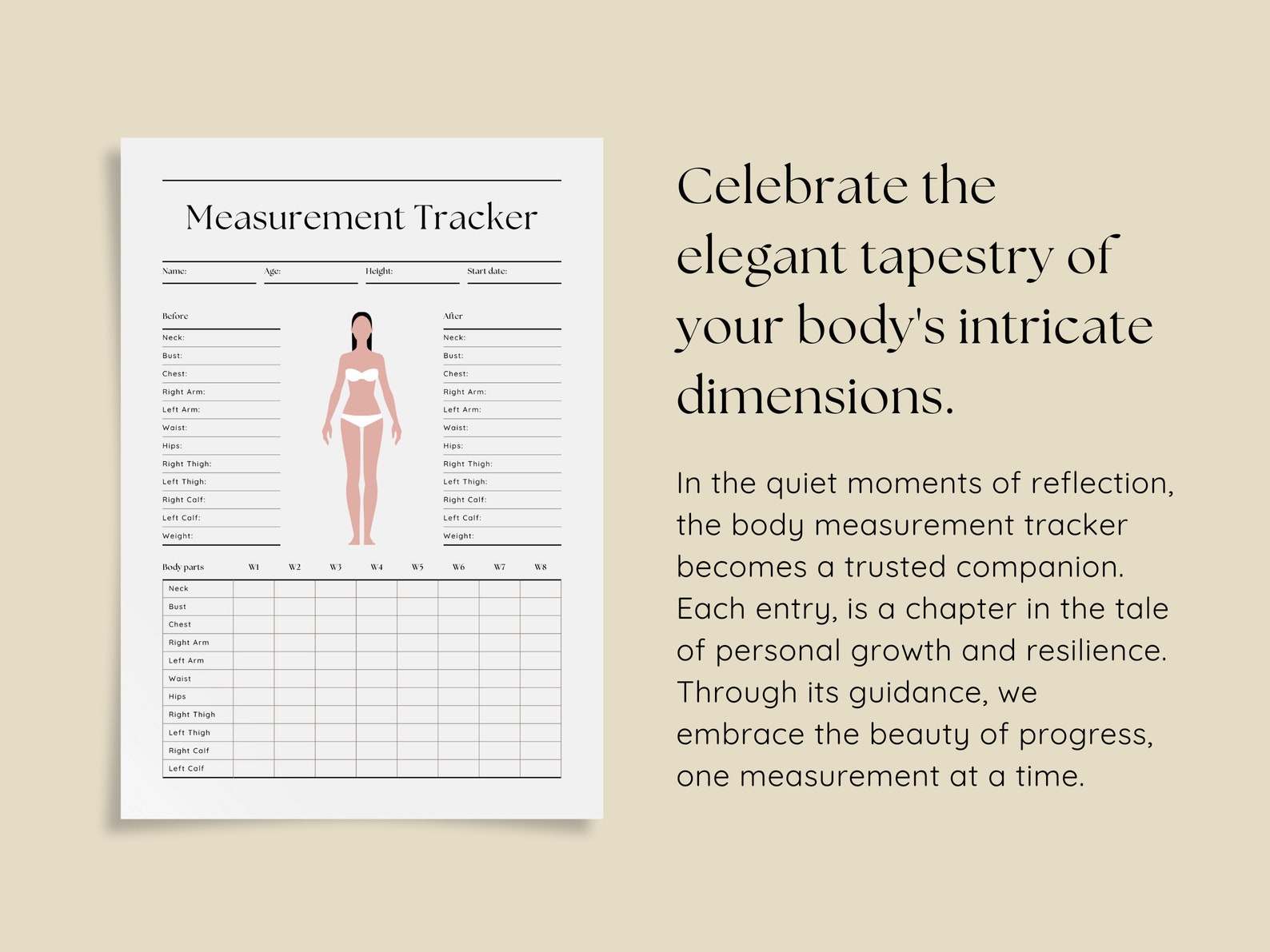Printable Body Measurements Tracker, 8 Week Body Transformation ...