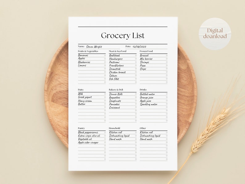 Printable Grocery List Printable Template, Grocery Planner, Food ...