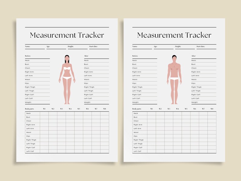 Printable Body Measurements Tracker, 8 Week Body Transformation ...