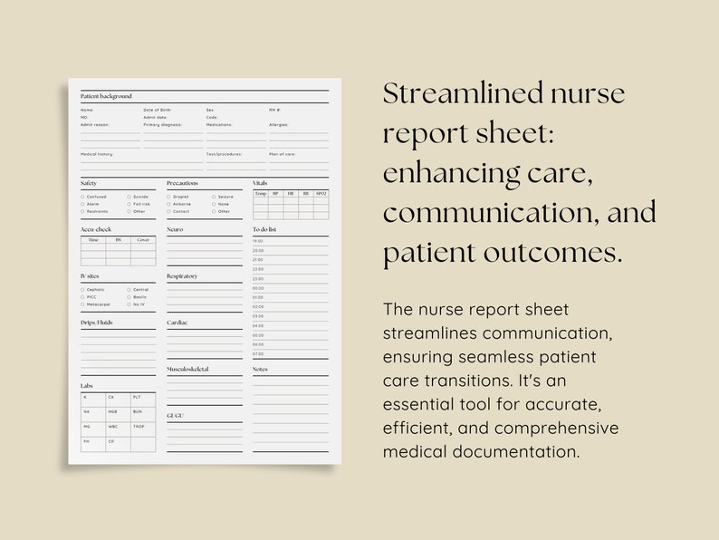Printable Nurse Report Sheet Template, DIGITAL DOWNLOAD - Etsy