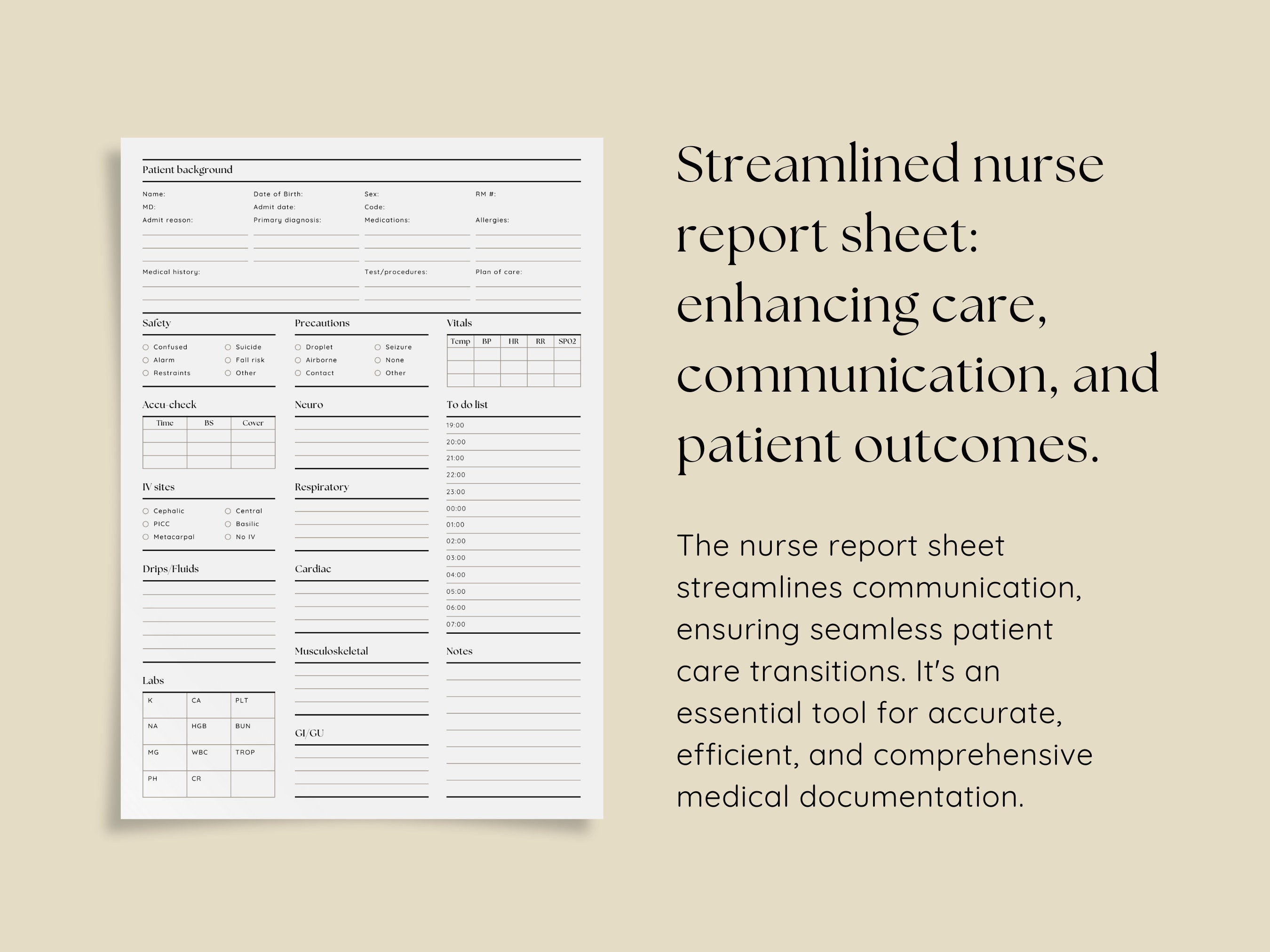 Printable Nurse Report Sheet Template, DIGITAL DOWNLOAD - Etsy