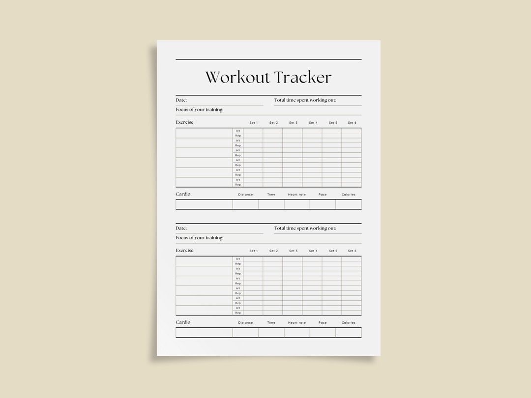 Printable Workout Tracker, Daily Exercise Log, Fitness Journal, Workout ...