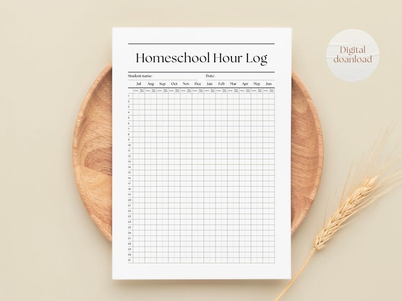 Printable Homeschool Hour Log Template, Kids Homeschooling Timetable ...