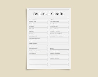 Postpartum Checklist Printable, Postpartum Planner Printable, Pregnancy ...