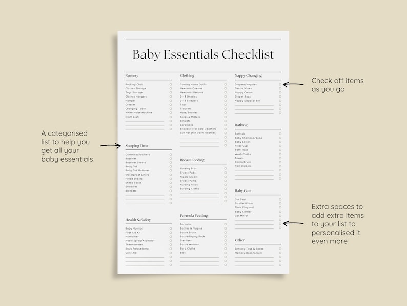 Printable Baby Essentials Checklist, Newborn Checklist, Nursery ...