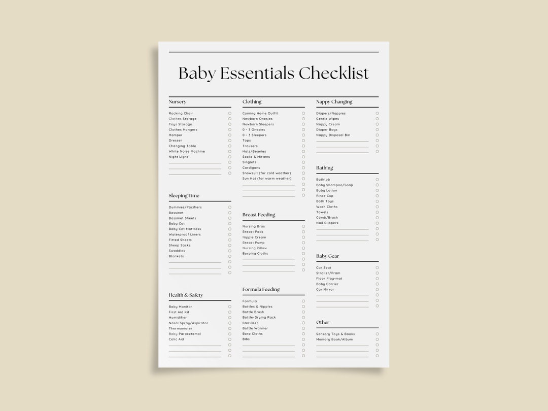 Printable Baby Essentials Checklist, Newborn Checklist, Nursery ...
