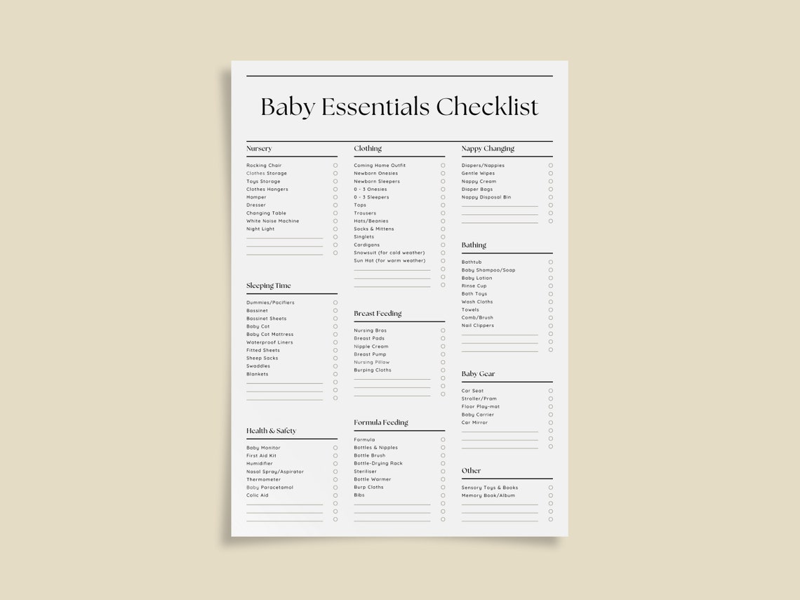Printable Baby Essentials Checklist, Newborn Checklist, Nursery ...