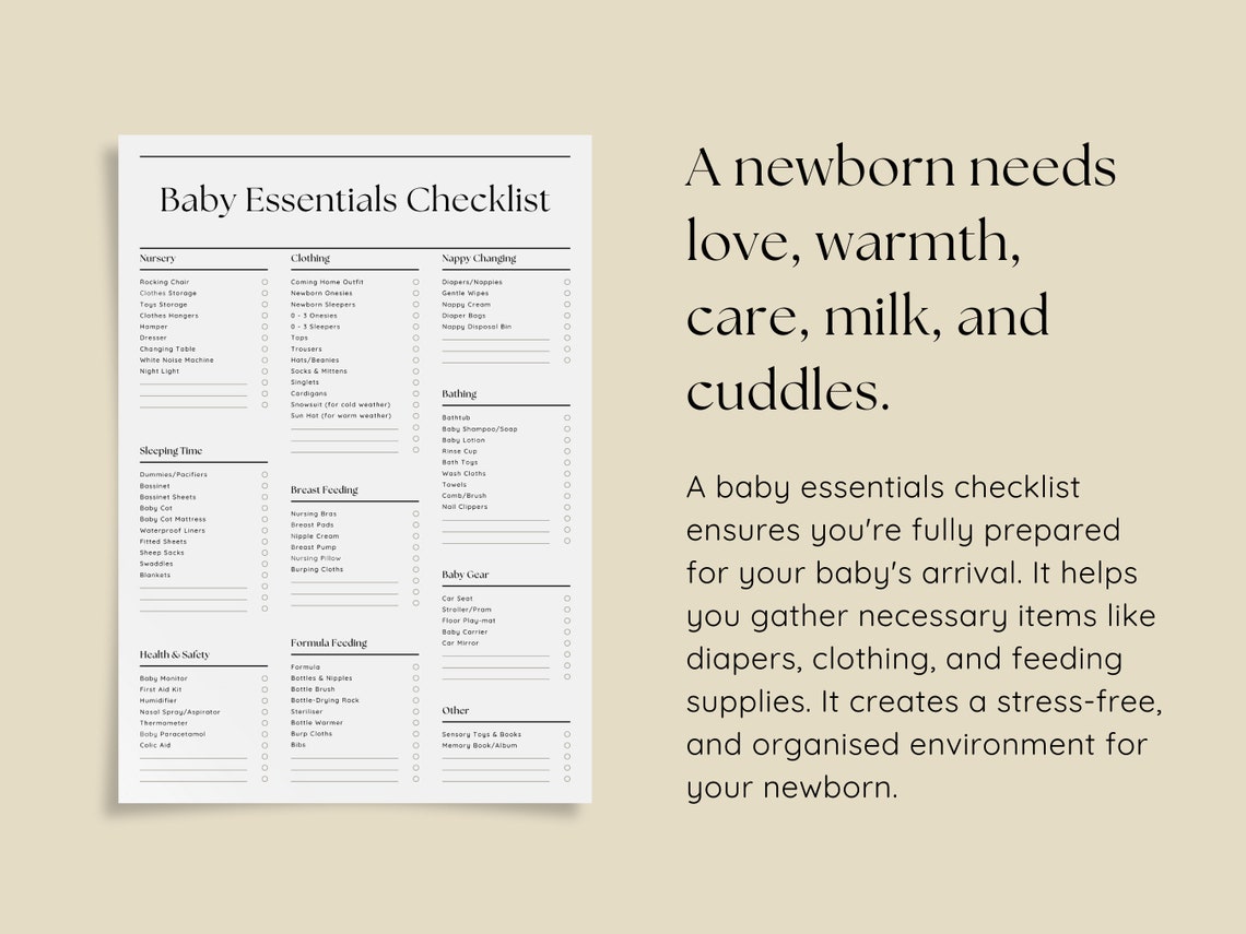 Printable Baby Essentials Checklist, Newborn Checklist, Nursery ...
