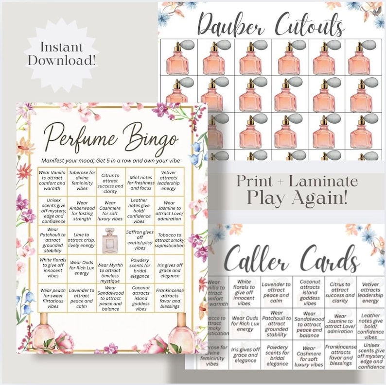 Perfume Exchange Party Bingo: 26 Printable Cards (canva) - Etsy