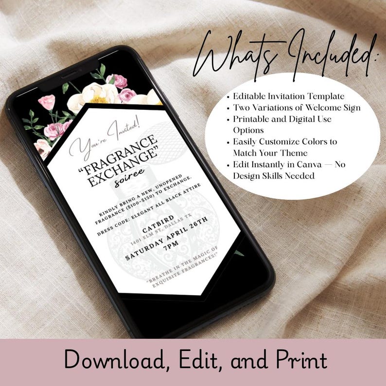 Perfume Exchange Invitation & Welcome Sign: Editable Template (canva ...