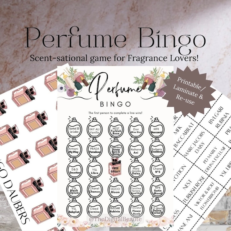 Perfume Bingo Game: 26 Printable Cards, Bridal Shower (canva) - Etsy