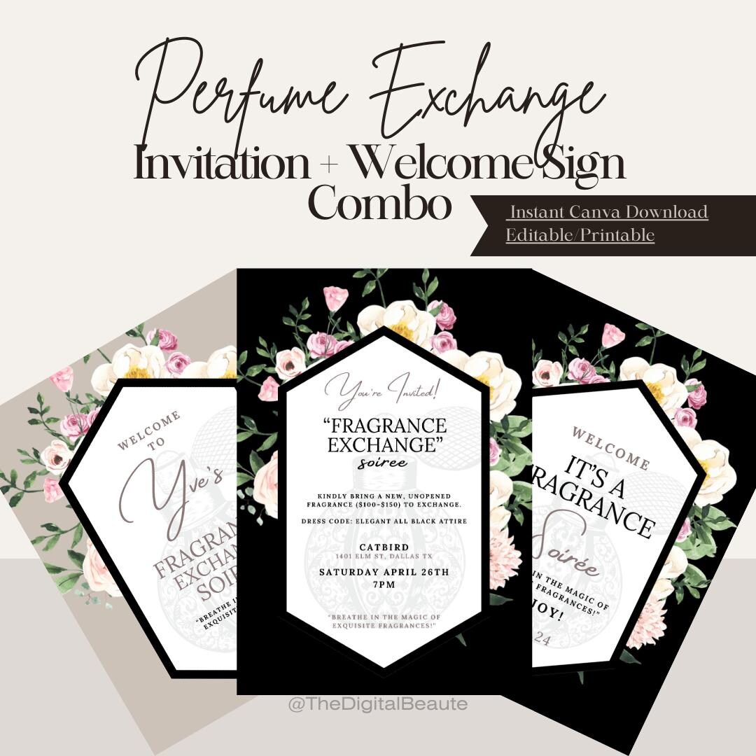 Perfume Exchange Invitation & Welcome Sign: Editable Template (canva ...