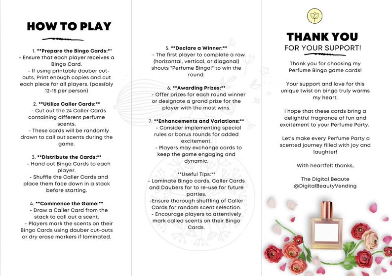 Perfume Bingo Game: 26 Printable Cards, Bridal Shower (canva) - Etsy