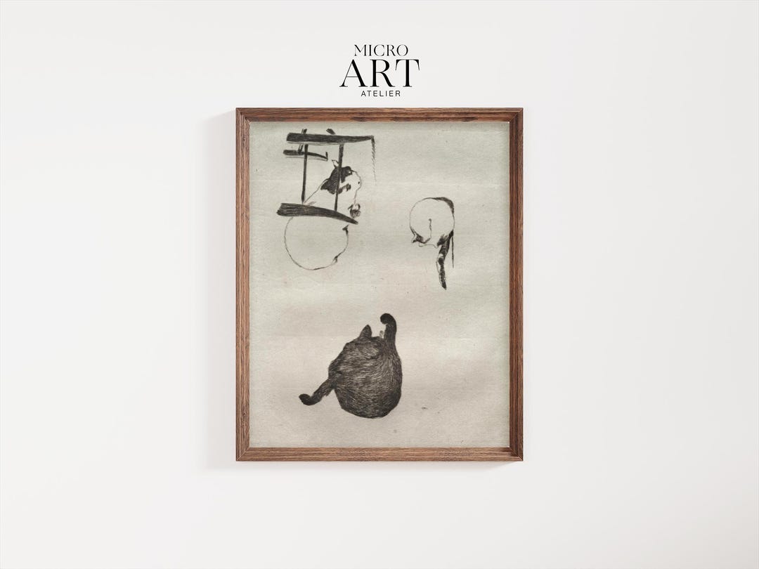 Manet the Cats Ink Drawing Etching 1860s Style Printable Wall Art ...