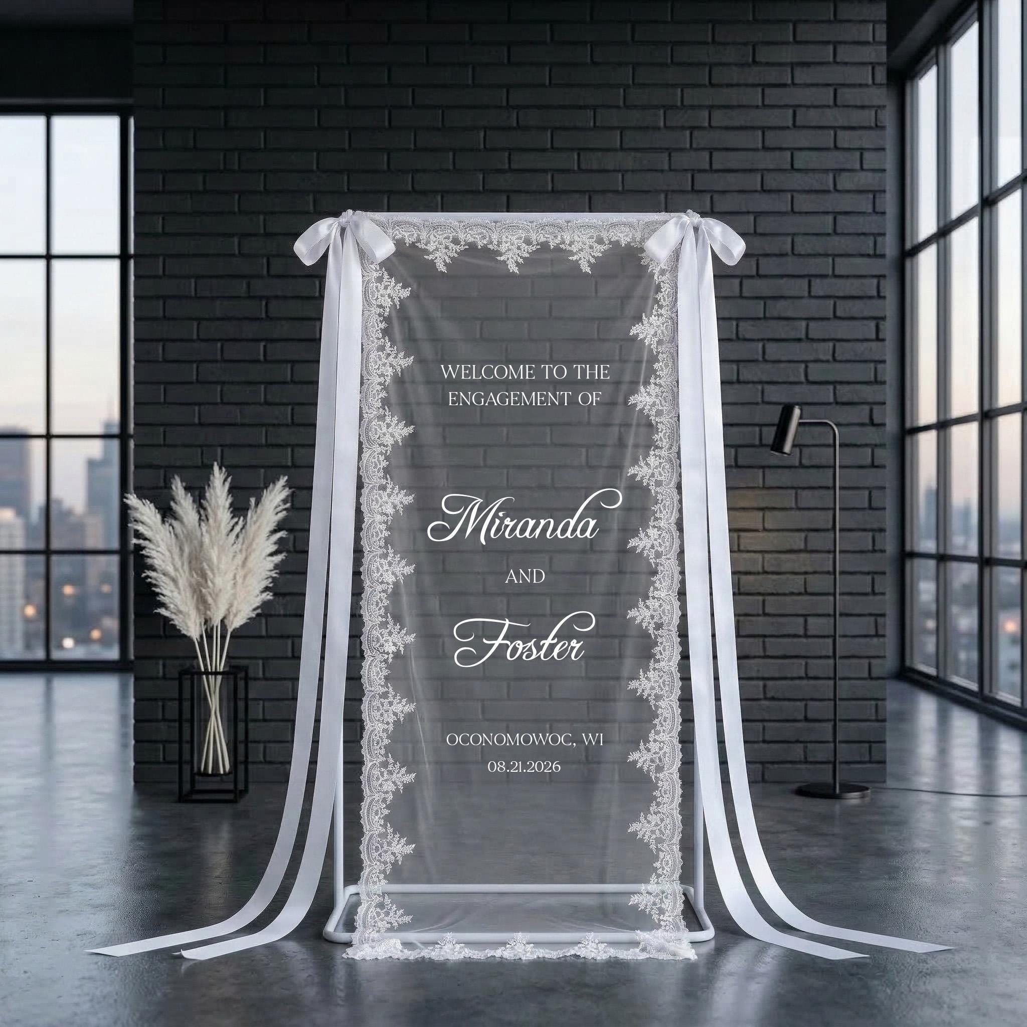 Lace Wedding Welcome Sign, Sheer Ceremony Reception Banner, Custom ...