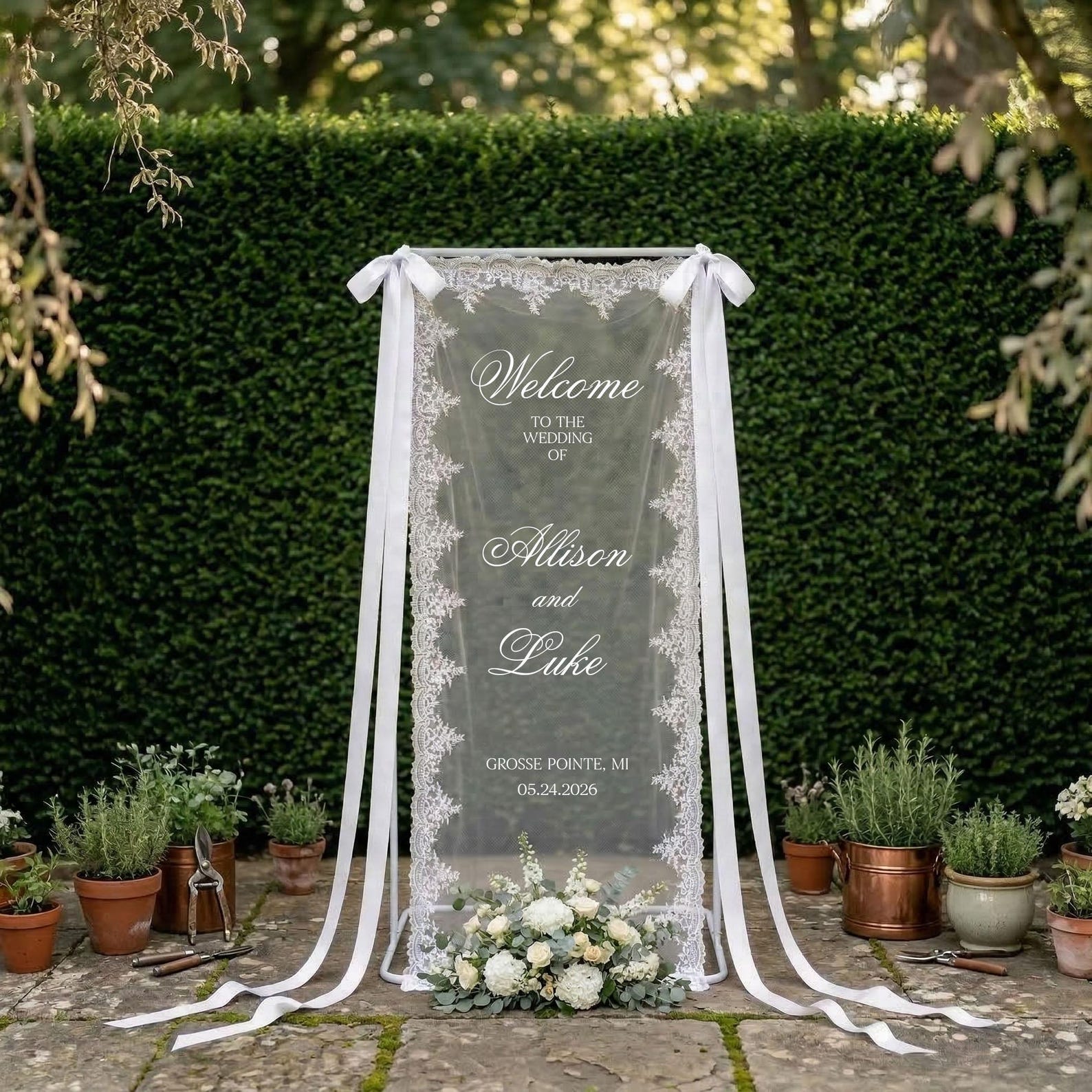 Lace Wedding Welcome Sign, Sheer Ceremony Reception Banner, Custom ...