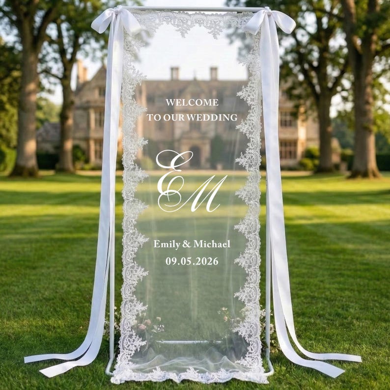 Lace Wedding Welcome Sign, Sheer Ceremony Reception Banner, Custom ...