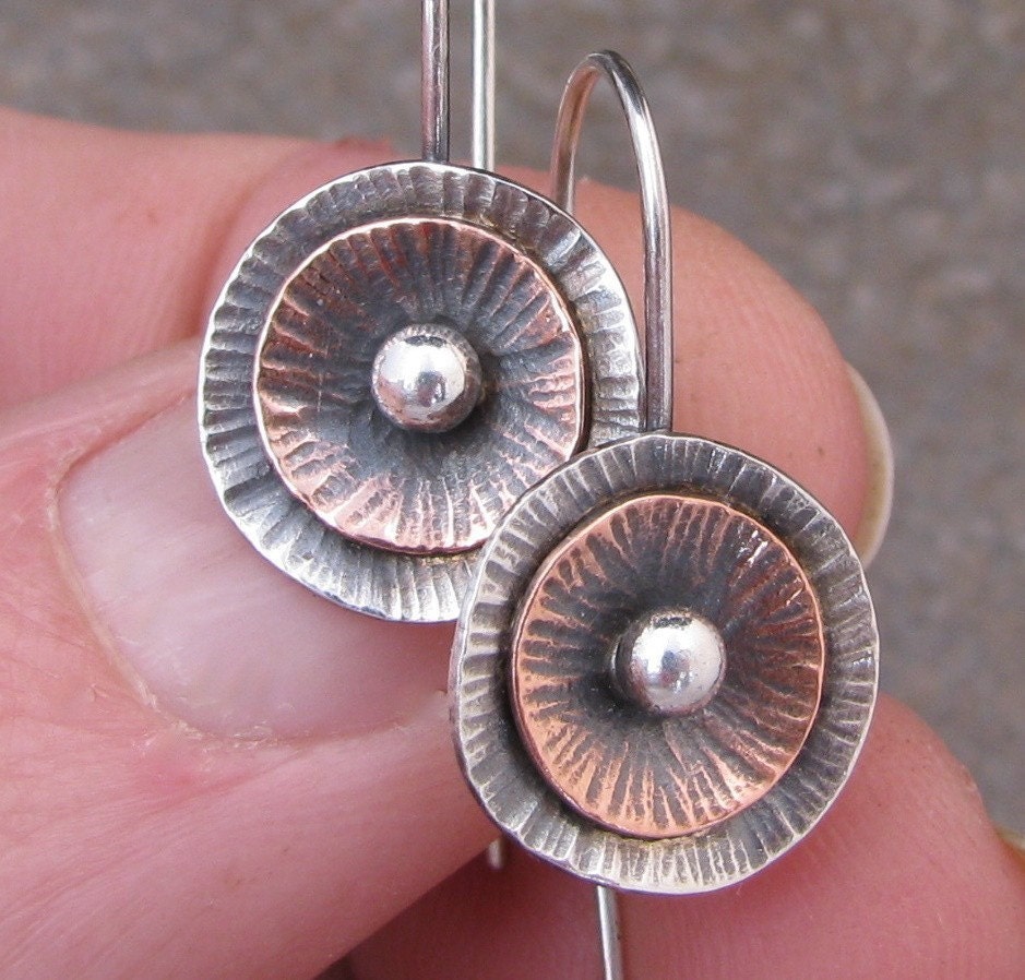 Sterling and Copper Poppy Earrings - Etsy
